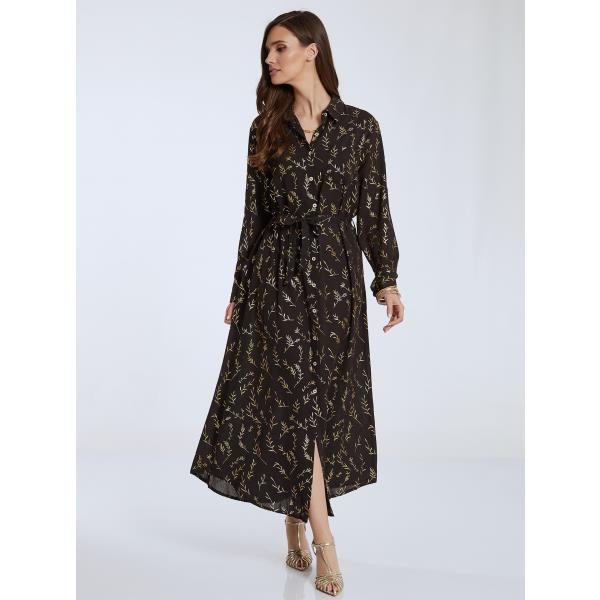 Φόρεμα με μεταλλιζέ φύλλα σε μαύρο | Celestino