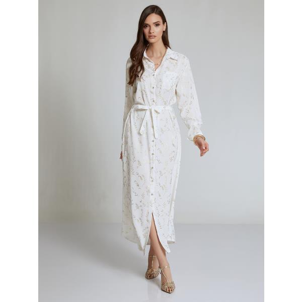 Φόρεμα με μεταλλιζέ φύλλα σε λευκό | Celestino