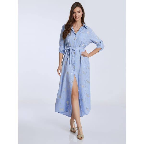 Φόρεμα με μεταλλιζέ λεπτομέρειες σε γαλάζιο | Celestino