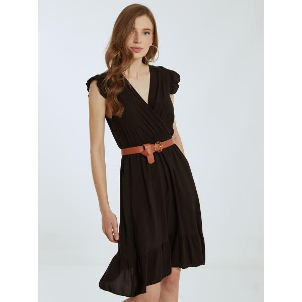 Φόρεμα με βολάν σε μαύρο | Celestino