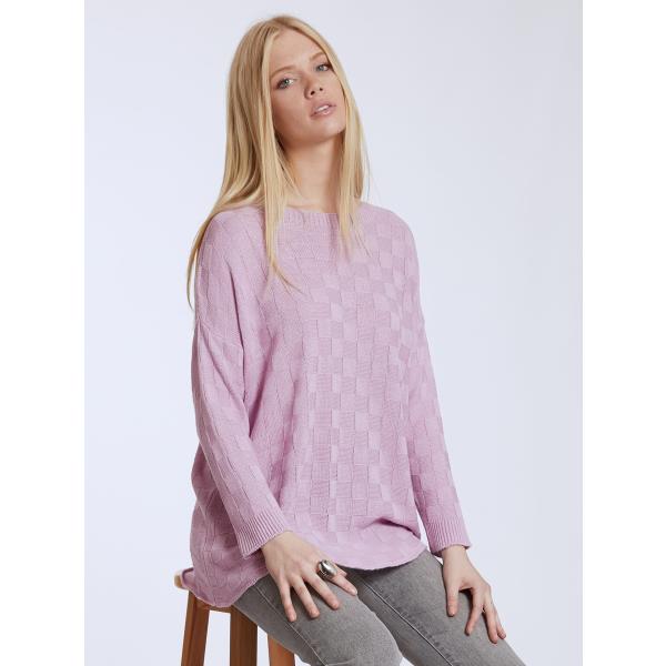 Πουλόβερ με ανάγλυφη πλέξη σε λιλά | Celestino