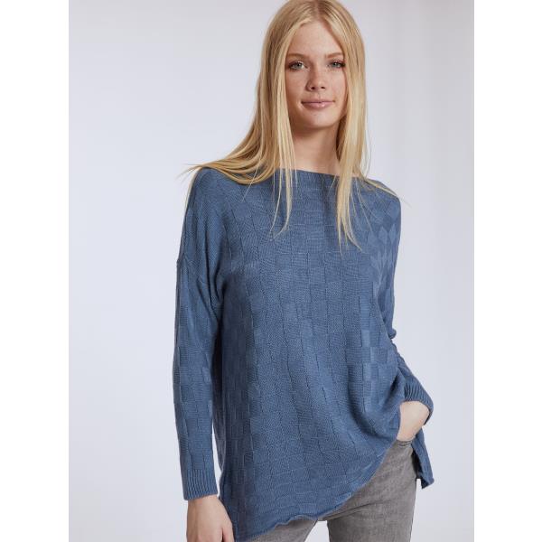 Πουλόβερ με ανάγλυφη πλέξη σε μπλε ραφ | Celestino