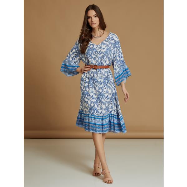 Φόρεμα με λαχούρια σε μπλε | Celestino