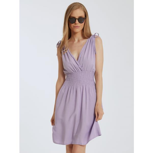Mini φόρεμα με σούρες στους ώμους σε μωβ ανοιχτό | Celestino