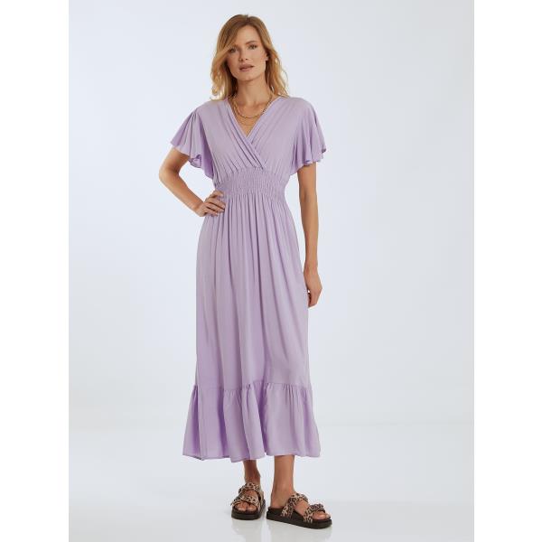 Maxi φόρεμα με βολάν σε λιλά | Celestino