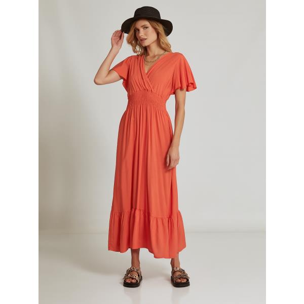 Maxi φόρεμα με βολάν σε πορτοκαλί | Celestino