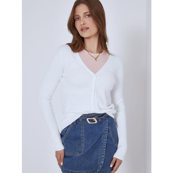 Ribbed soft touch cardigan in off white | Celestino