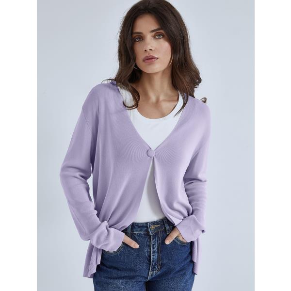 Monochrome cardigan with button in light purple | Celestino