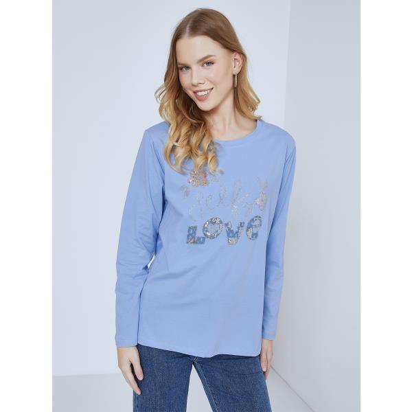 Μπλούζα self love με strass σε γαλάζιο | Celestino