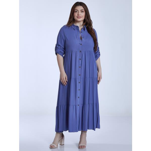 Φόρεμα μάξι μονόχρωμο curvy σε μπλε | Celestino