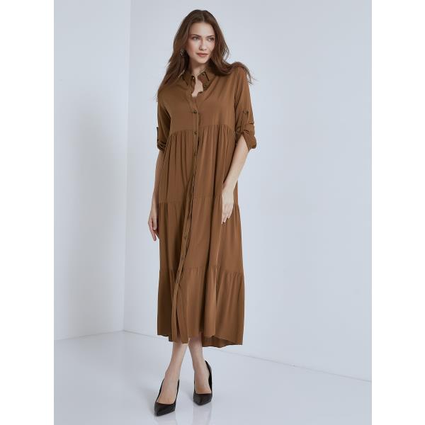 Φόρεμα μάξι μονόχρωμο σε καφέ | Celestino