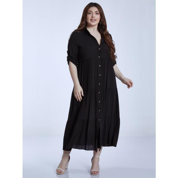 Φόρεμα μάξι μονόχρωμο curvy σε μαύρο | Celestino