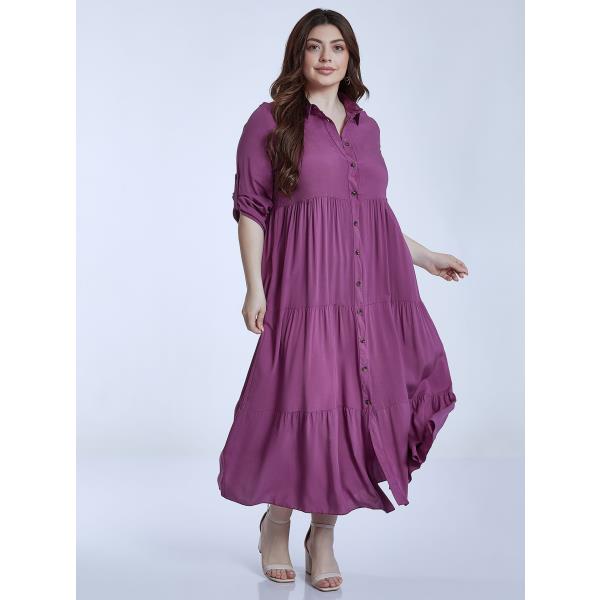 Φόρεμα μάξι μονόχρωμο curvy σε μωβ | Celestino