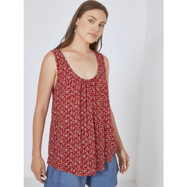 Αμάνικη μπλούζα με σούρες σε κόκκινο | Celestino