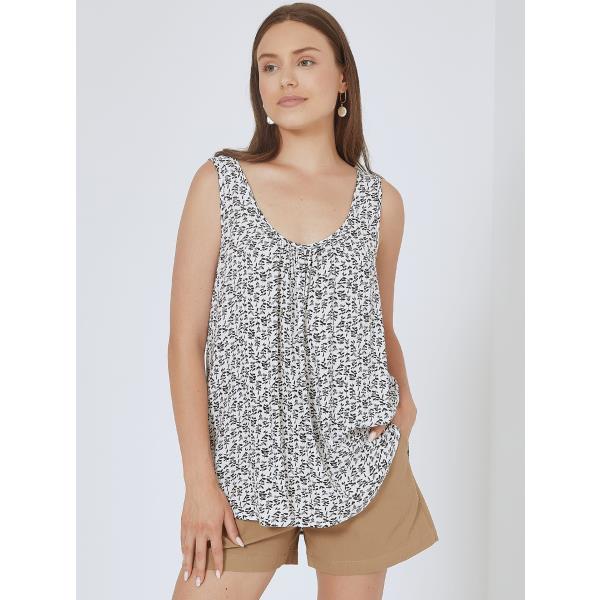 Αμάνικη μπλούζα με σούρες σε λευκό | Celestino