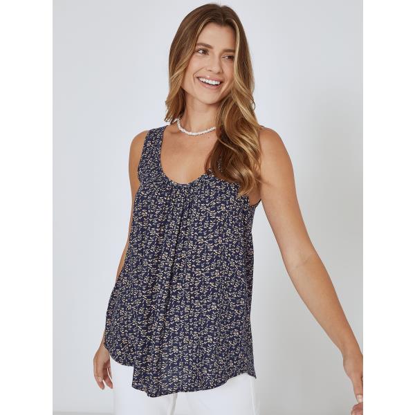 Αμάνικη μπλούζα με σούρες σε σκούρο μπλε | Celestino