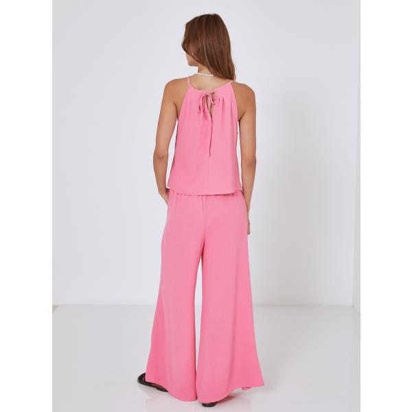 Σετ με κρουαζέ crop top και παντελόνα σε φούξια | Celestino