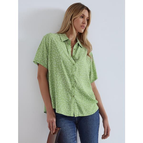 Βαμβακερό πουκάμισο με καρδιές σε πράσινο ανοιχτό | Celestino