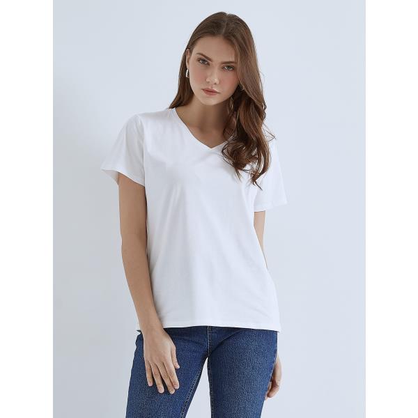 T-shirt με v λαιμόκοψη σε λευκό | Celestino