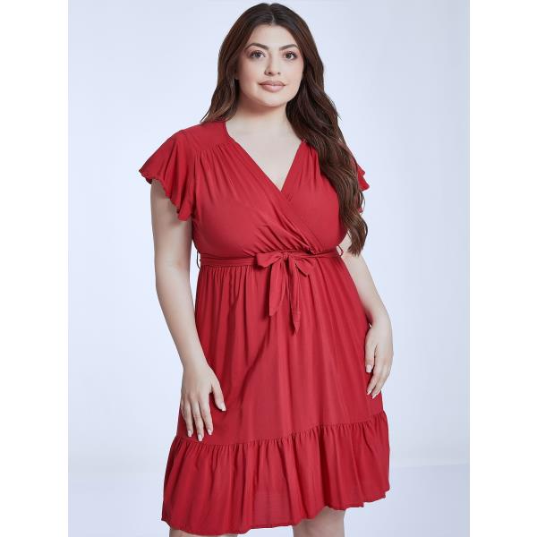 Κρουαζέ mini φόρεμα curvy σε τριανταφυλλί | Celestino