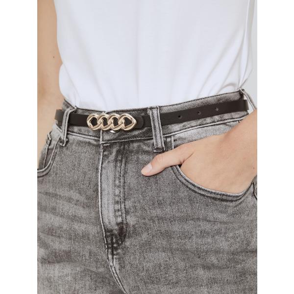 Belt leather effect with hoops buckle in black, 7.99€ | Celestino