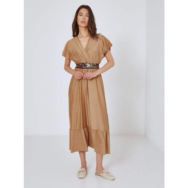 Φόρεμα μάξι κρουαζέ σε καφέ | Celestino