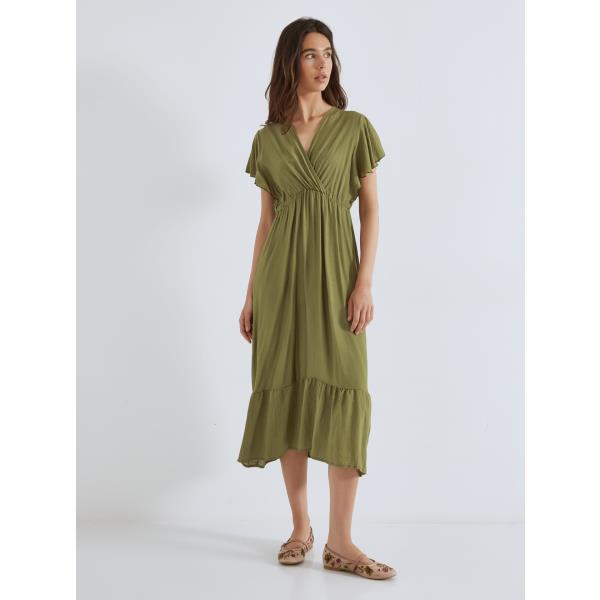 Φόρεμα μάξι κρουαζέ σε χακί | Celestino