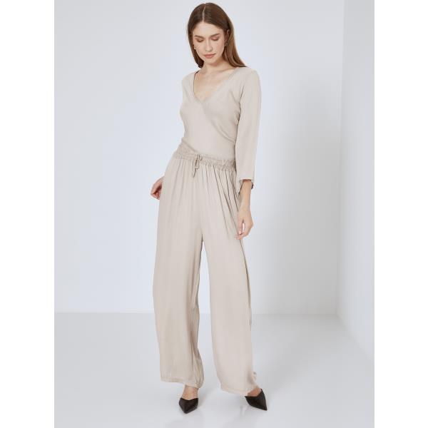 Παντελόνα με διακοσμητικό κορδόνι σε καφέ ανοιχτό, 7,99€ | Celestino