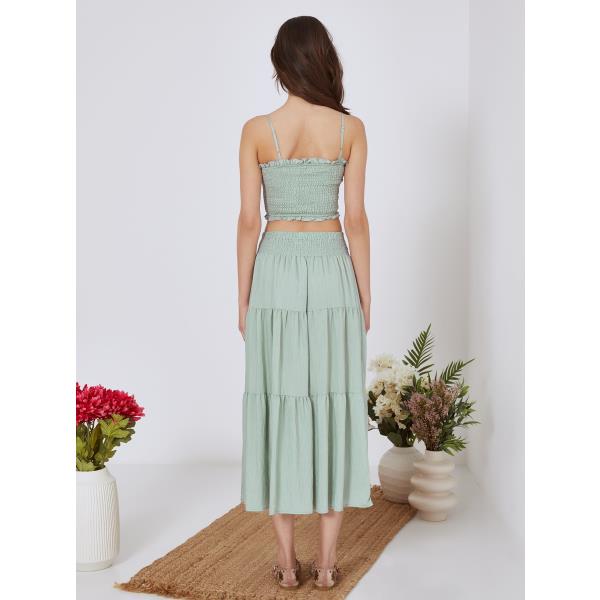 Σετ με crop top και midi φούστα σε βεραμάν | Celestino