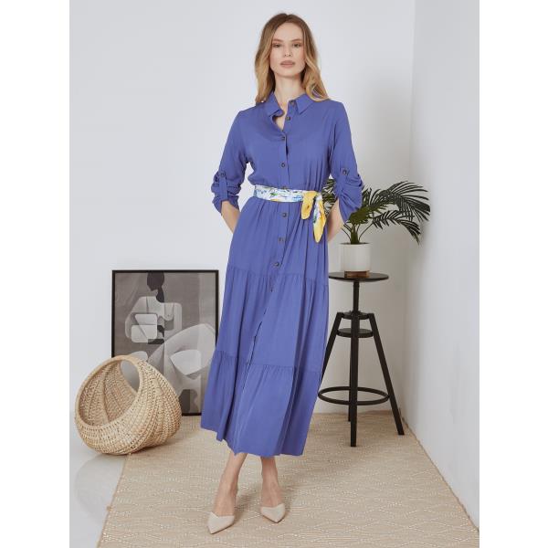 Φόρεμα σεμιζιέ μάξι μονόχρωμο σε μπλε | Celestino