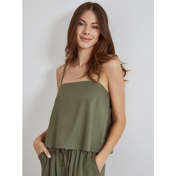 Τιραντάκι crop με λινό σε χακί, 6,99€ | Celestino