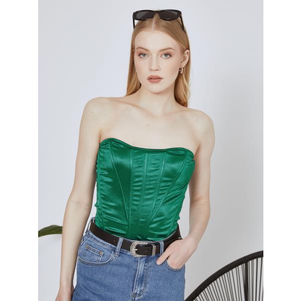 Μπλούζα strapless σατέν σε πράσινο, 2,99€ | Celestino