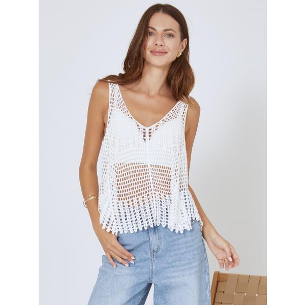 Μπλούζα πλεκτή κροσέ σε λευκό | Celestino