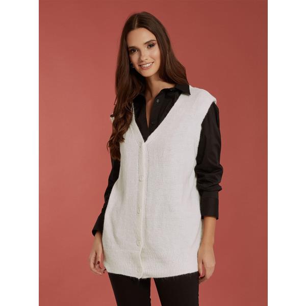 Πλεκτή καζάκα με κουμπιά σε εκρού | Celestino