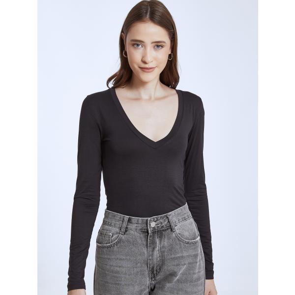 Elastic v neckline top in black, 6.99€ | Celestino