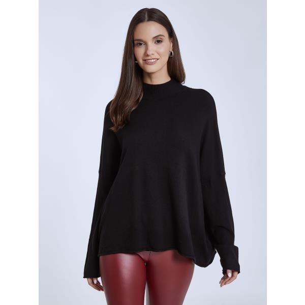 Sweater with rolled up hemline in black | Celestino