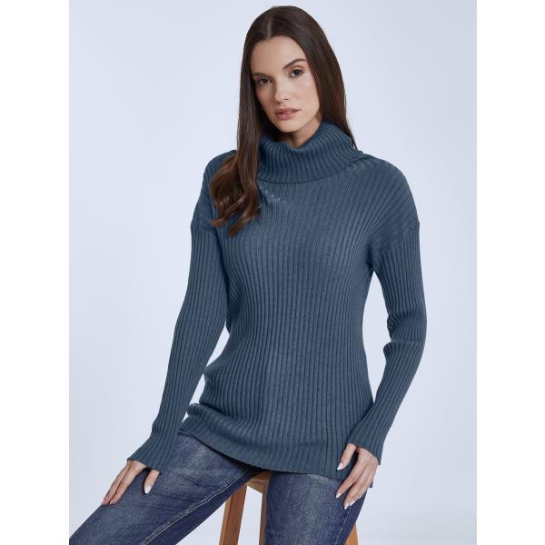 Elastic rib turtleneck in rough blue | Celestino