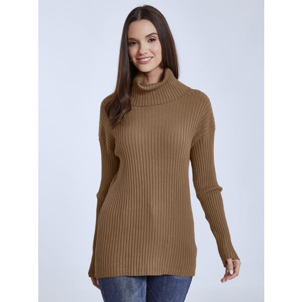 Elastic rib turtleneck in brown | Celestino