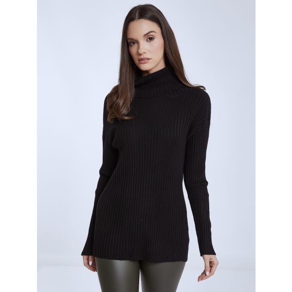 Elastic rib turtleneck in black | Celestino