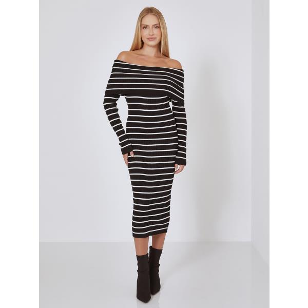 Φόρεμα ριγέ με βαμβάκι σε μαύρο | Celestino