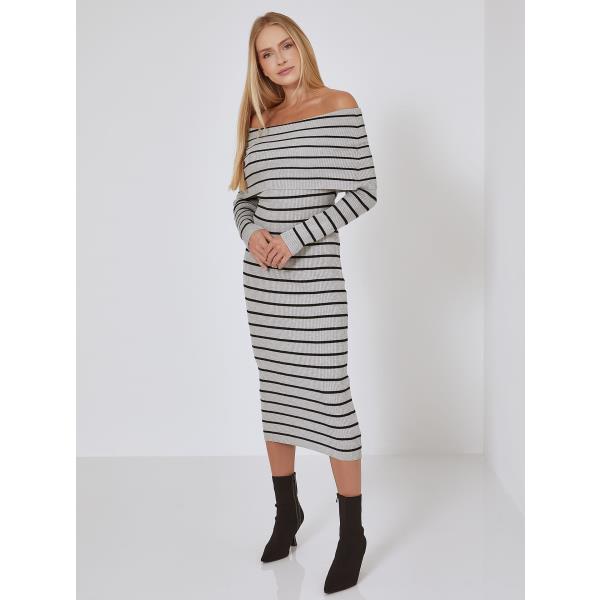 Φόρεμα ριγέ με βαμβάκι σε γκρι | Celestino