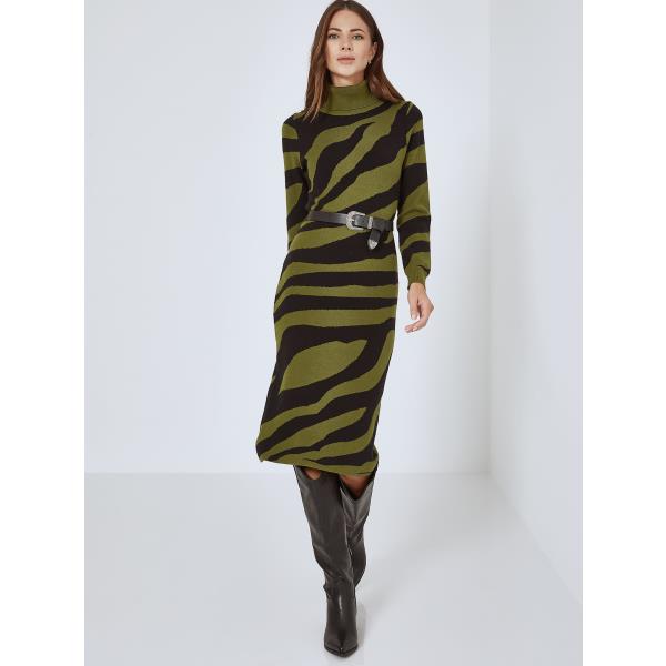 Φόρεμα πλεκτό ζιβάγκο σε χακί | Celestino