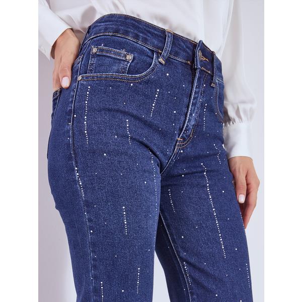 Τζιν με strass wide leg σε σκούρο μπλε | Celestino