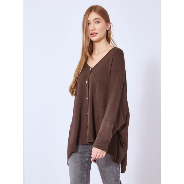 Ζακέτα ασύμμετρη oversized σε καφέ σκούρο, 29,99€ | Celestino