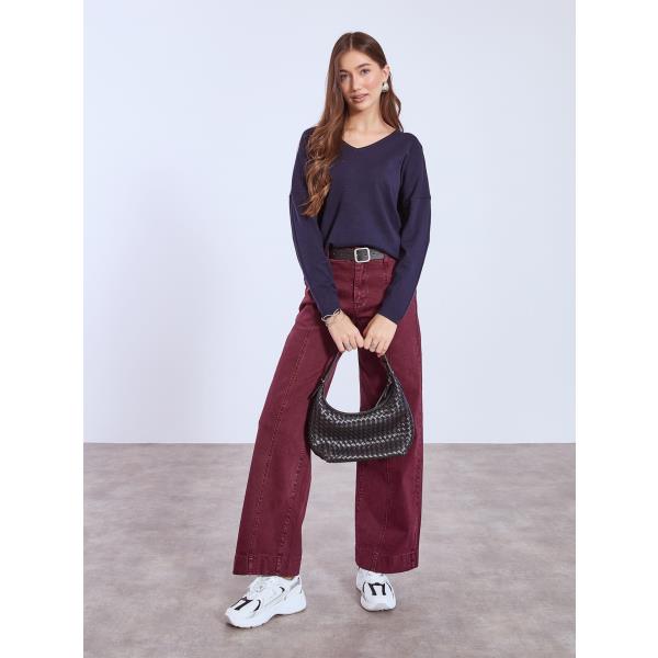 Τζιν wide leg με διακοσμητικές ραφές σε μπορντό, 15,99€ | Celestino
