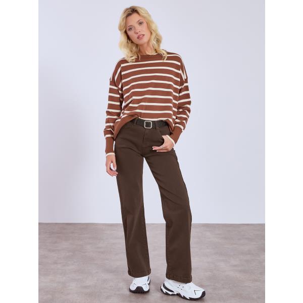 Τζιν wide leg με ζώνη δερματίνης σε καφέ σκούρο, 15,99€ | Celestino