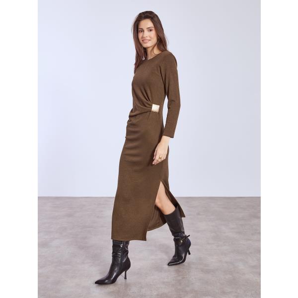 Dress maxi with side shirred details in brown, 29.99€ | Celestino
