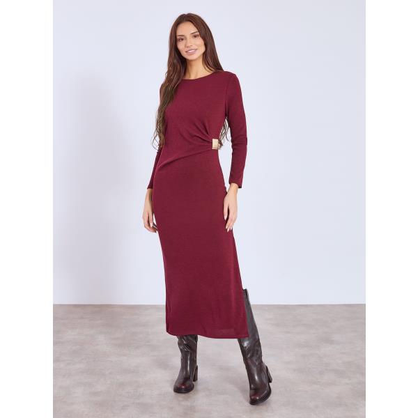Dress maxi with side shirred details in wine red, 29.99€ | Celestino